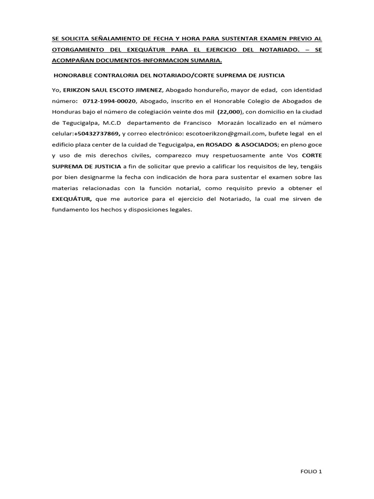 Solicitud de Exequatur | PDF | Honduras | Abogado