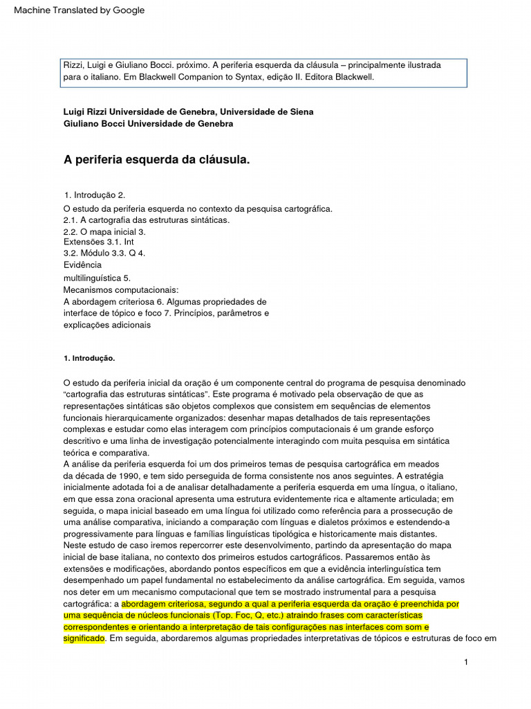 RIZZI, BOCCI. The Left Periphery of The Clause | PDF | Cartografia ...