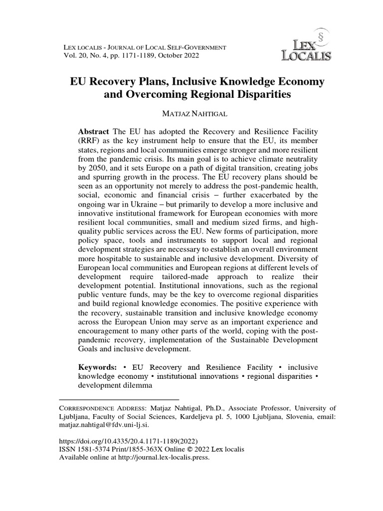 EU Recovery Plans, Inclusive Knowledge Economy | PDF | European Union ...