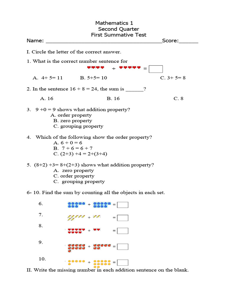 GRADE 1 1st Quiz | PDF | Subtraction | Anatomy