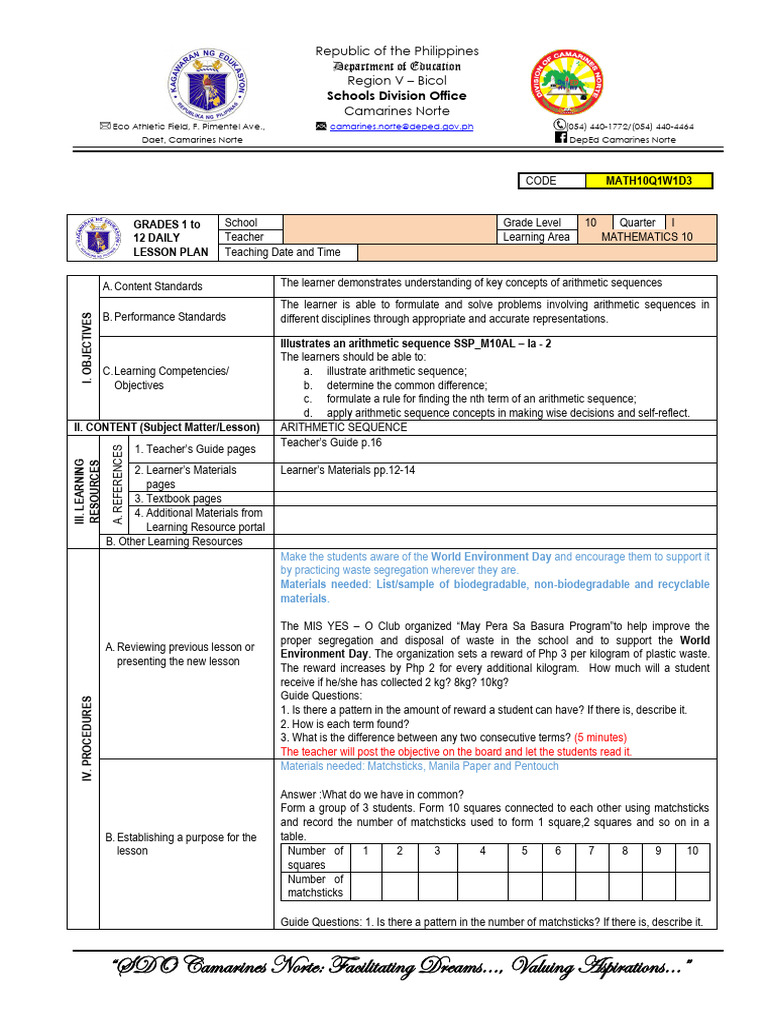 MATH10Q1W1D3 | PDF | Learning | Teachers