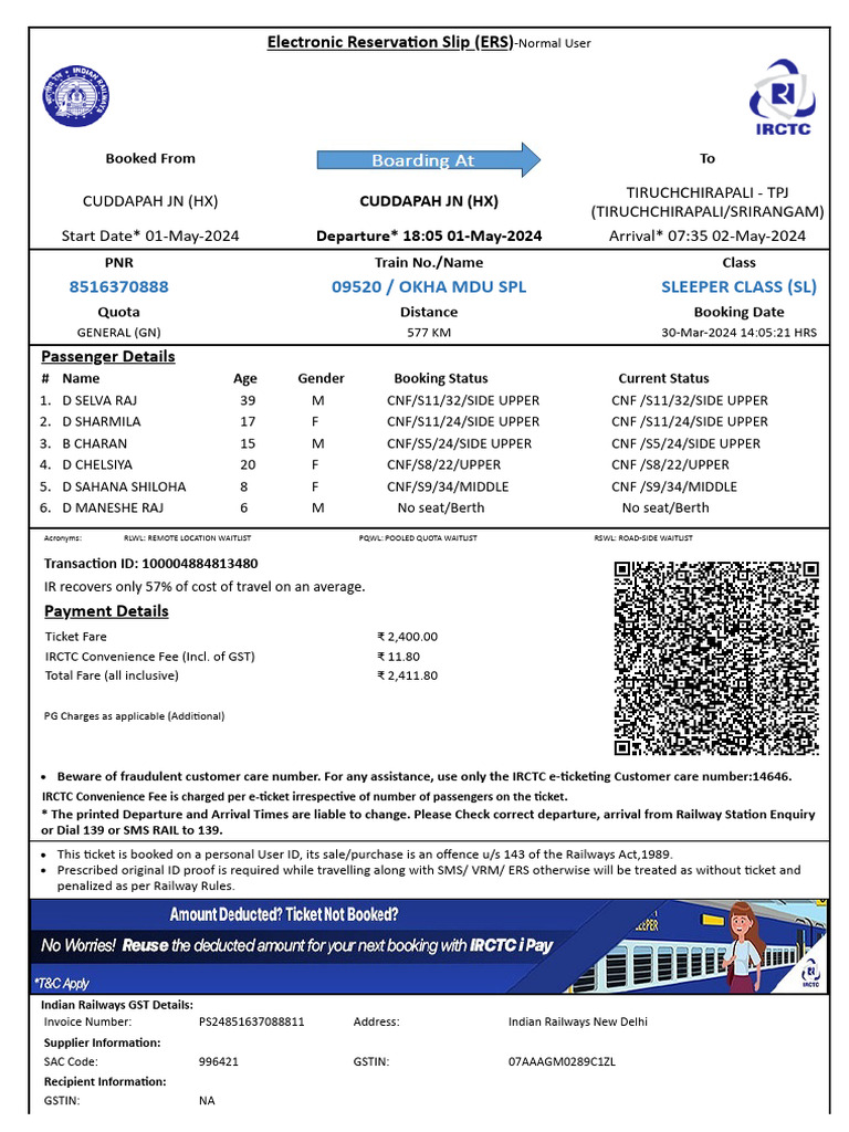 Kadapa To Tiruchchirapally3 | PDF | Identity Document