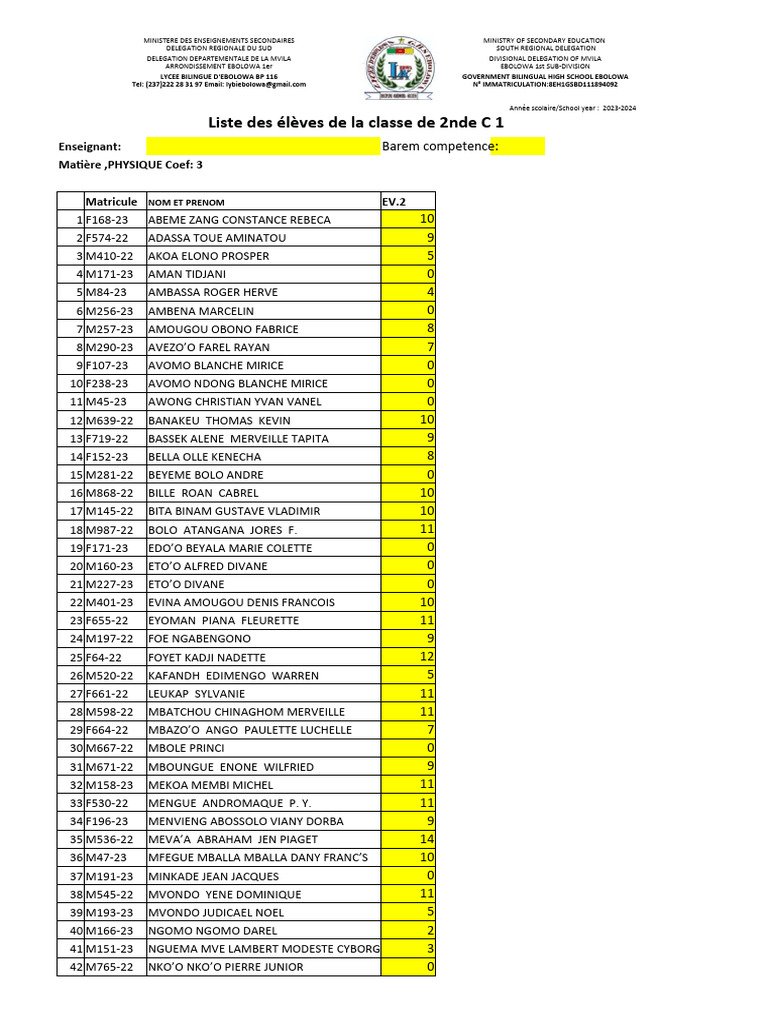 Ev.3'2nde C'2nde C 1'physique | PDF