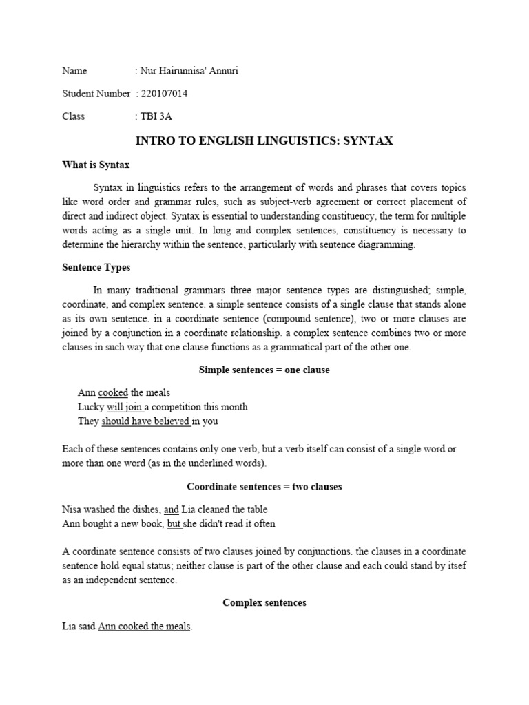 Introduction To English Linguistics: Syntax | PDF | Phrase | Clause