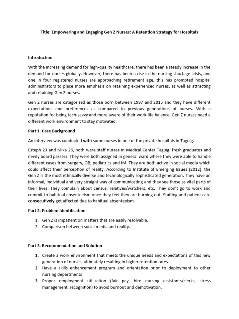 Ob Case-Study | PDF | Nursing | Employee Retention