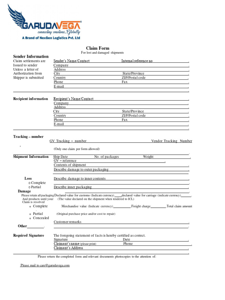 Claim Form Garudavega New | PDF | Freight Transport | United States ...