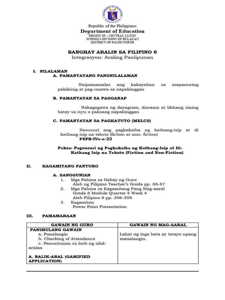 Detailed Lesson Plan in Filipino6 | PDF