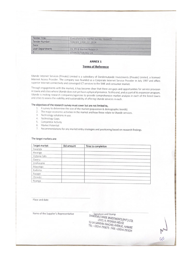 Marondera Fix and Supply ANNEX-1-3 | PDF
