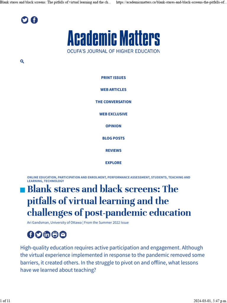 Blank Stares and Black Screens The Pitfalls of Virtual Learning and The ...
