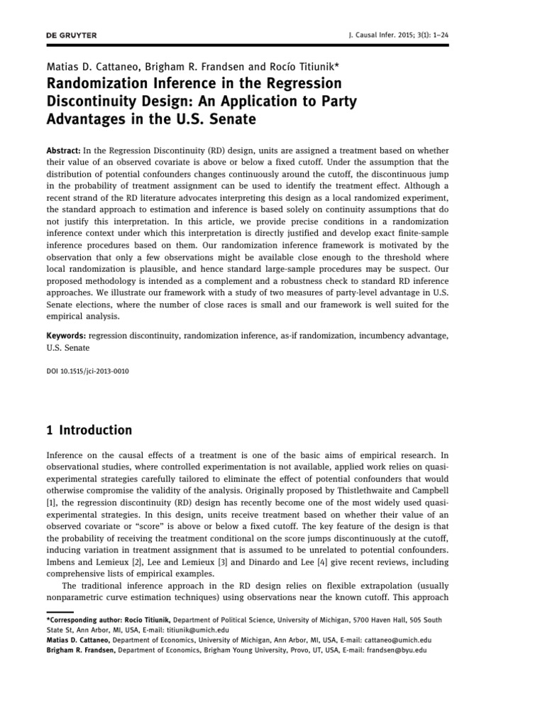 Randomization Inference in The Regression Discontinuity Design: An Application To Party ...
