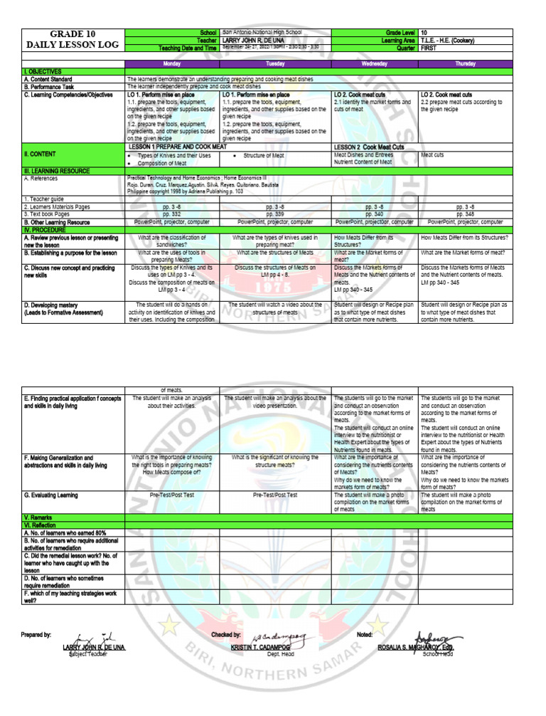 GRADE 10 DLL 4th Quarter | PDF | Learning | Recipe