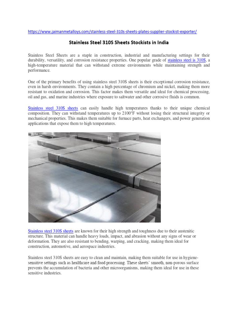 Stainless Steel 310S Sheets Stockists in India (SFILE | PDF | Stainless ...