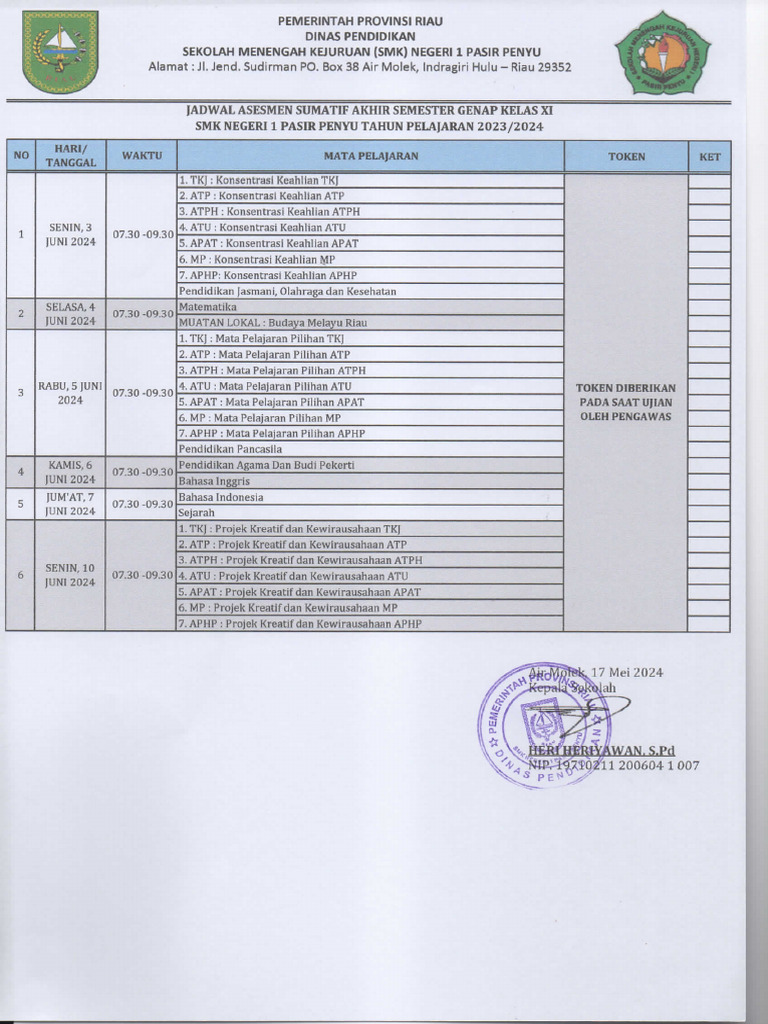 Jadwal Asesmen Sumatif Akhir Semester Genap Kelas Xi Dan X Tp. 2023-2024 | PDF