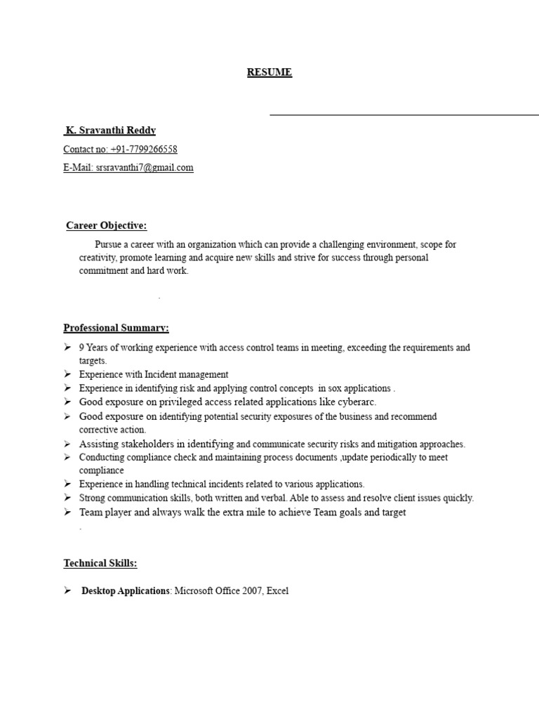 Resume: Career Objective | PDF | Risk | Regulatory Compliance