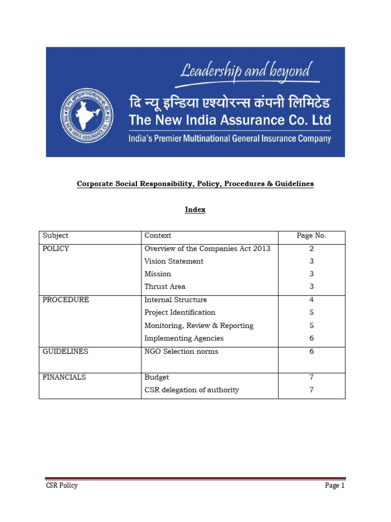 CSR Policy | PDF | Corporate Social Responsibility | Non Governmental ...