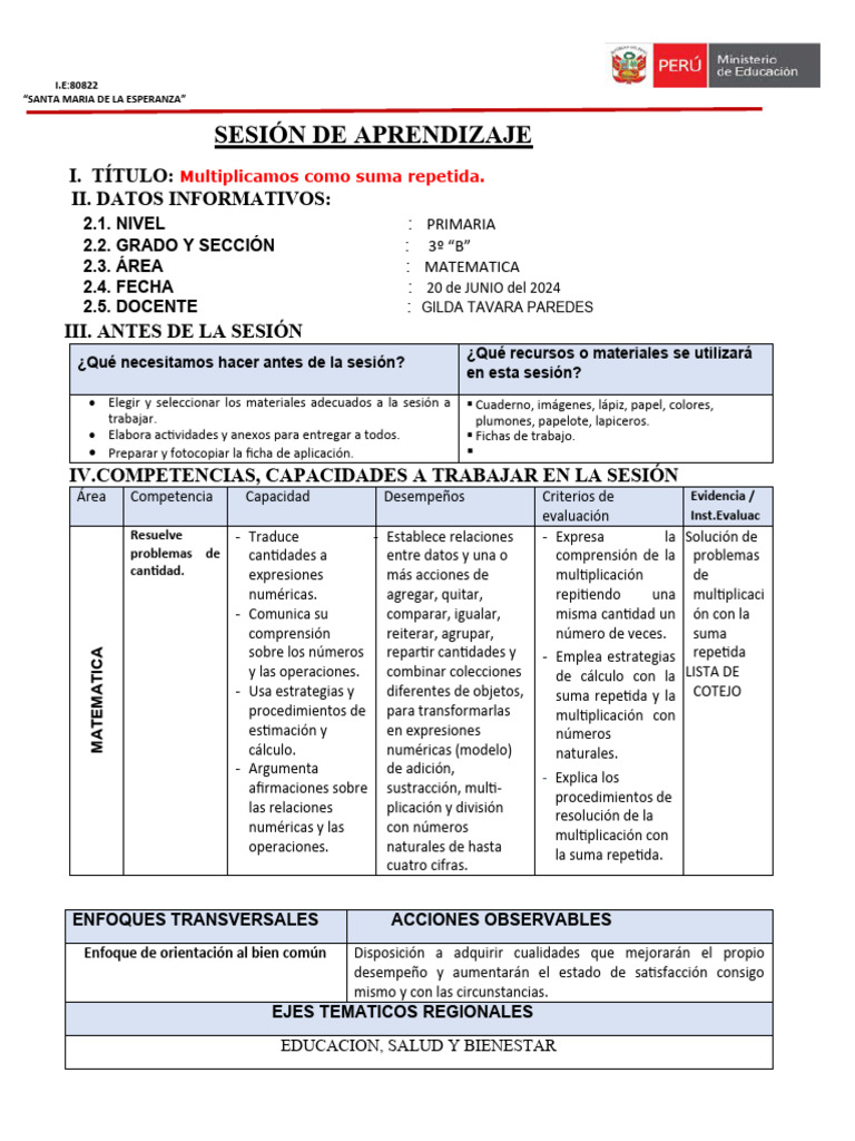 SS MAT Multiplicamos Como Suma Repetida ERO B | PDF | Evaluación ...