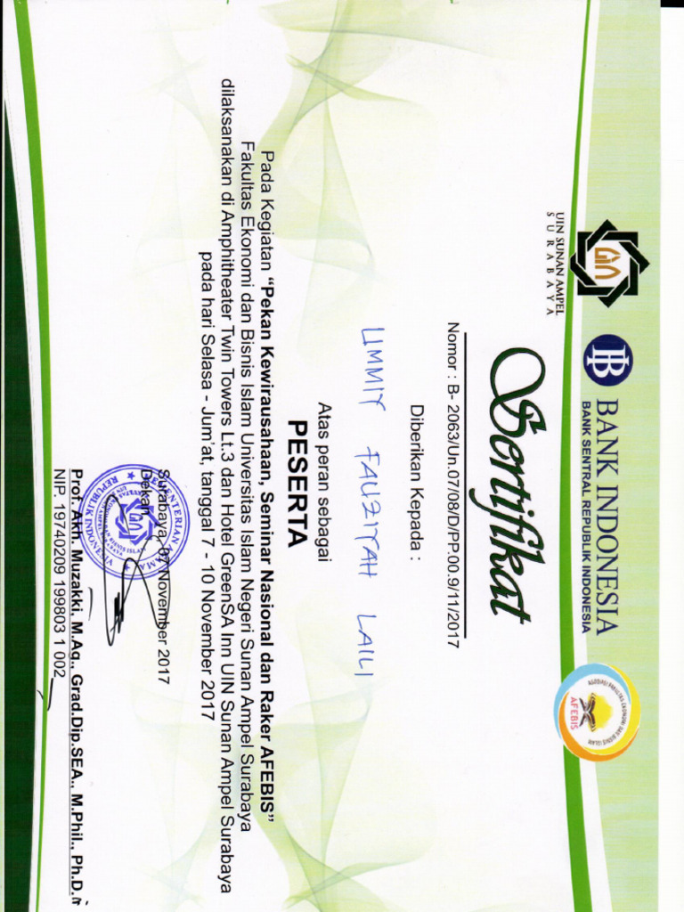 17 Sertifikat 7-10 Nopember 2017 Pekan Kewirausahaan, Seminar Nasional ...