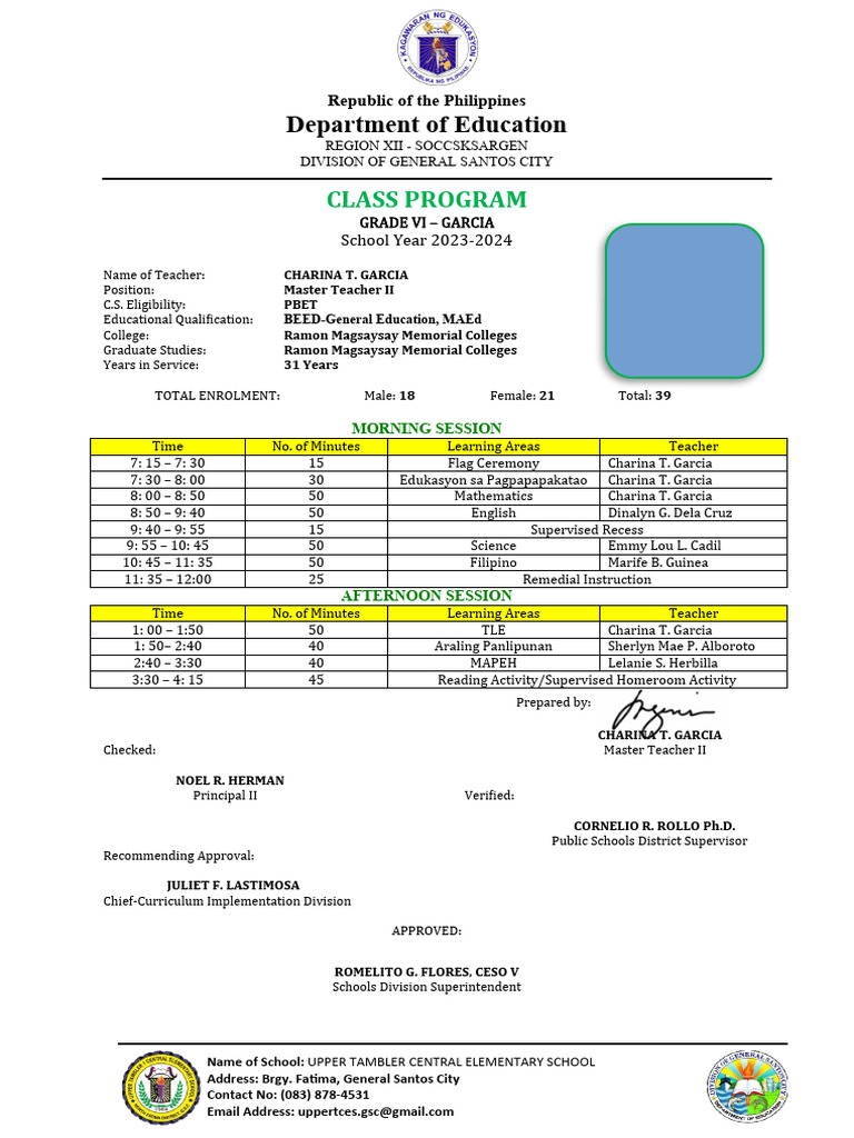 Class Program - 2023 2024 | PDF | Philippines