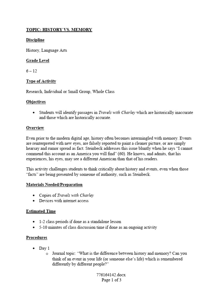 61648818a07a845d4495feb6 - 2-24 History Vs Memory REV2 | PDF ...