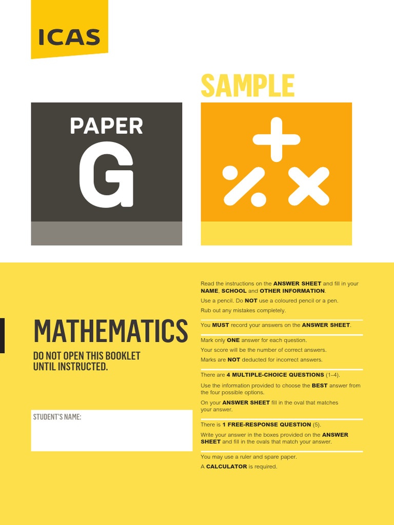 Class 8 ICAS Mathematics Sample Paper | PDF | Length | Arab World