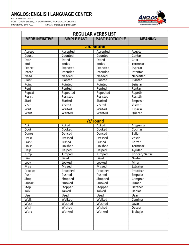 ANGLOS - VERB LIST | PDF | Syntax | Language Mechanics