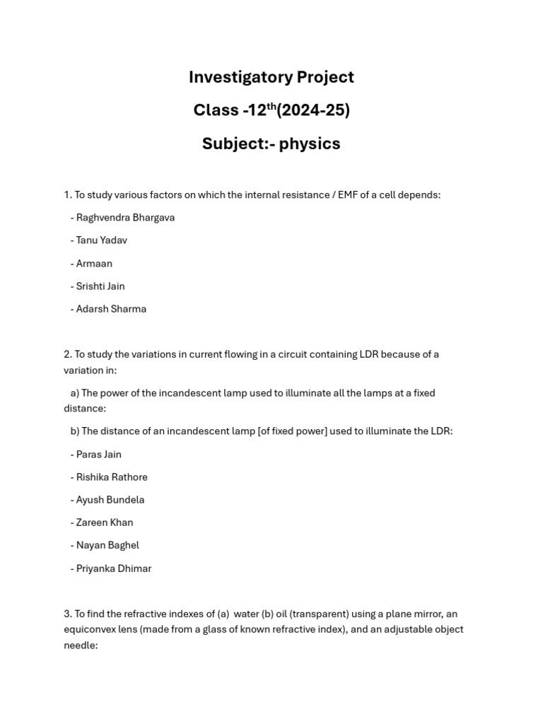 Investigatory Project Class 12 Physics | PDF