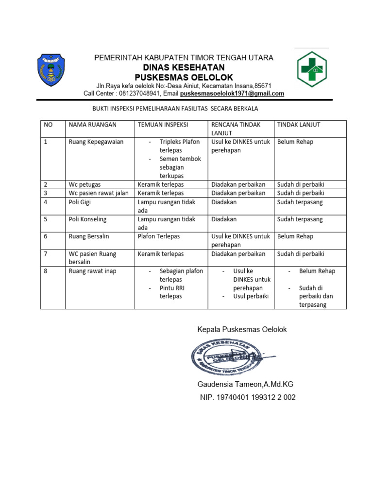 Bukti Inspeksi Pemeliharaan Fasilitas Secara Berkala | PDF