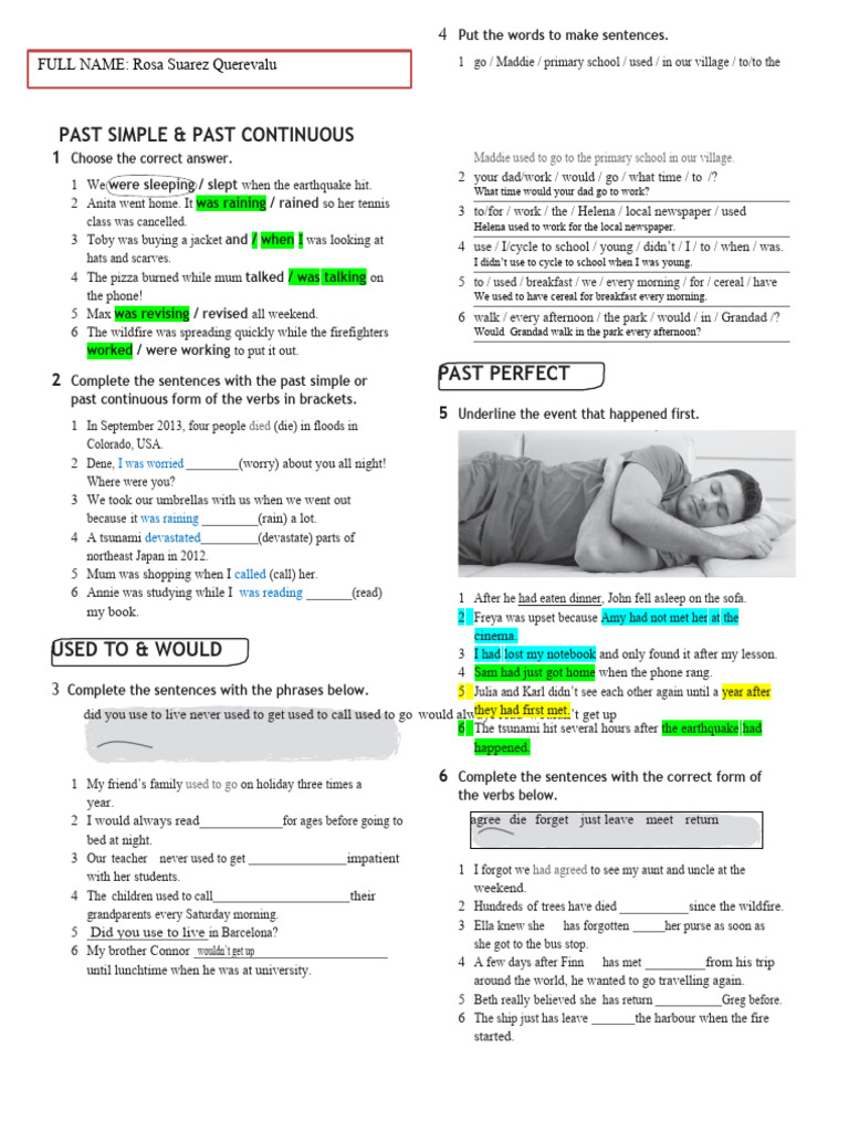 2 Past Perfect Worksheet | PDF
