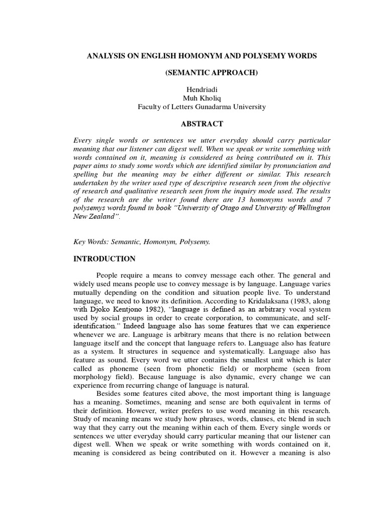 UG Jurnal, Analysis On English Homonym and Polysemy Words 2015 | PDF | Semantics | Lexicon