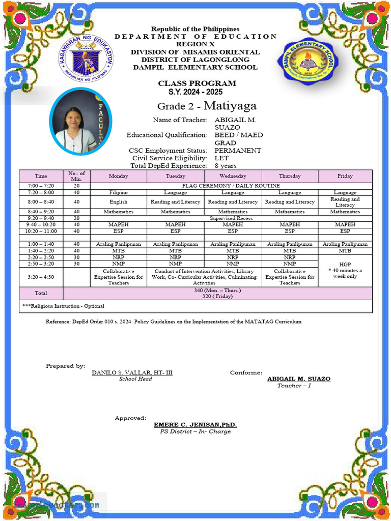 Class Program G2 Matiyaga 2024-2025 | PDF | Learning