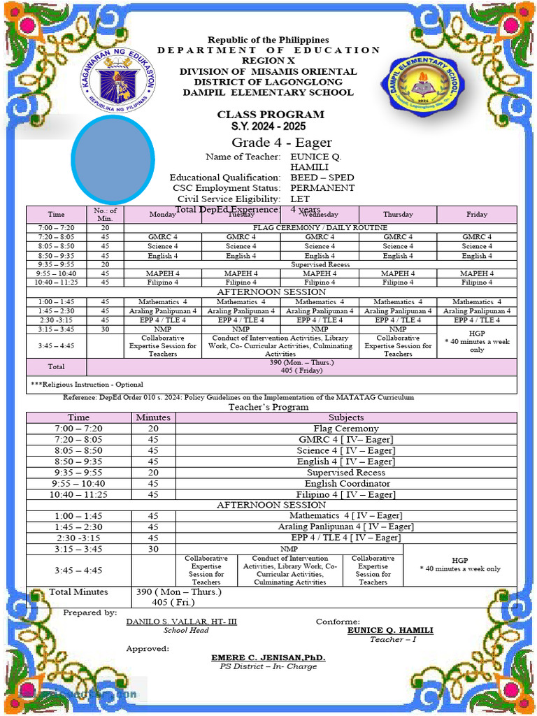 Class Program G4 Eager 2024-2025 | PDF