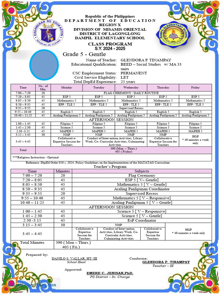 Class Program G5 Gentle 2024-2025 | PDF