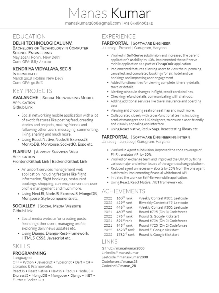 Manas Kumar Resume - pdf-1 | PDF | Application Software | Mobile App