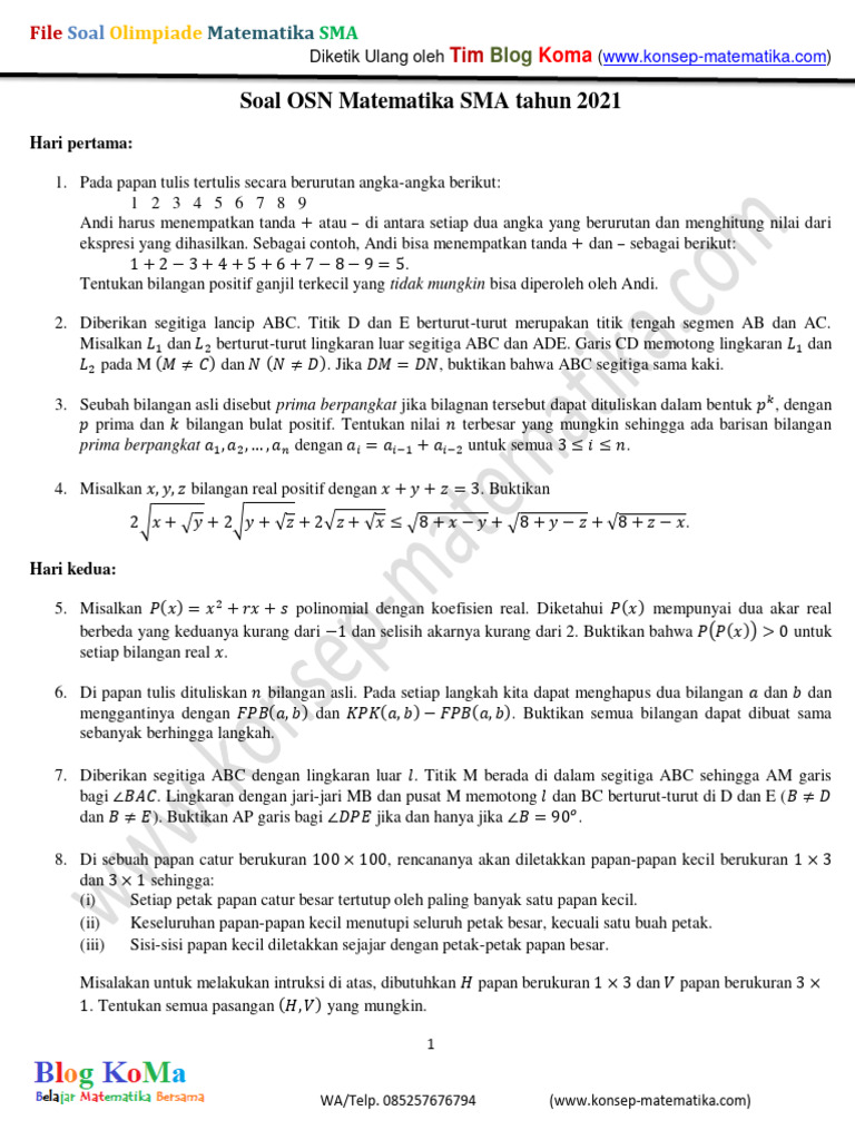 2021 Soal OSN Matik SMA | PDF