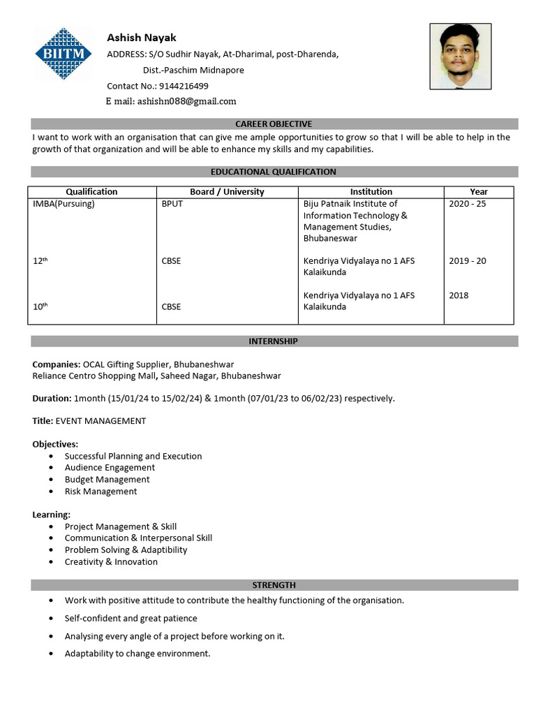 CV - Ashish Nayak | PDF | Human Communication | Cognition