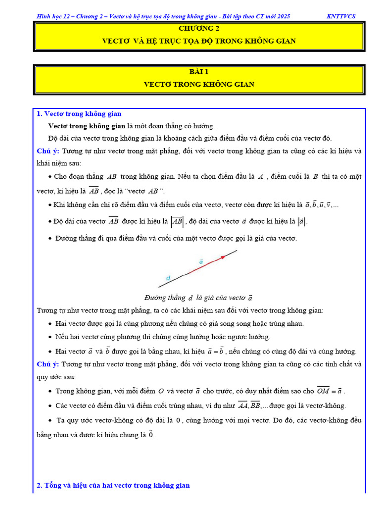 Cac Dang Bai Tap Vecto Va He Truc Toa Do Trong Khong Gian Toan 12 Knttvcs | PDF