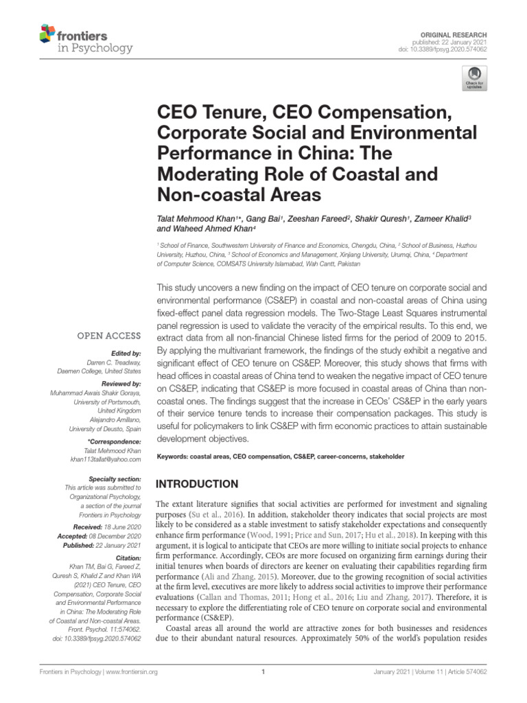 CEO Tenure, CEO Compensation, Corporate Social and Environmental ...
