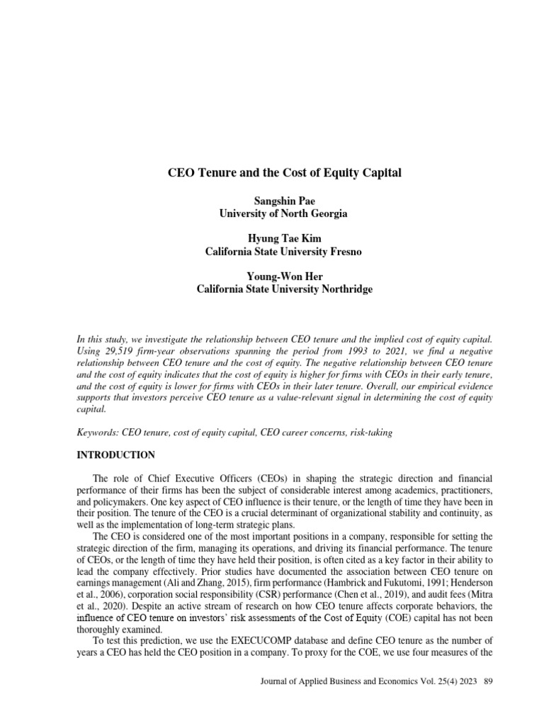 CEO Tenure and The Cost of Equity Capital | PDF | Beta (Finance ...