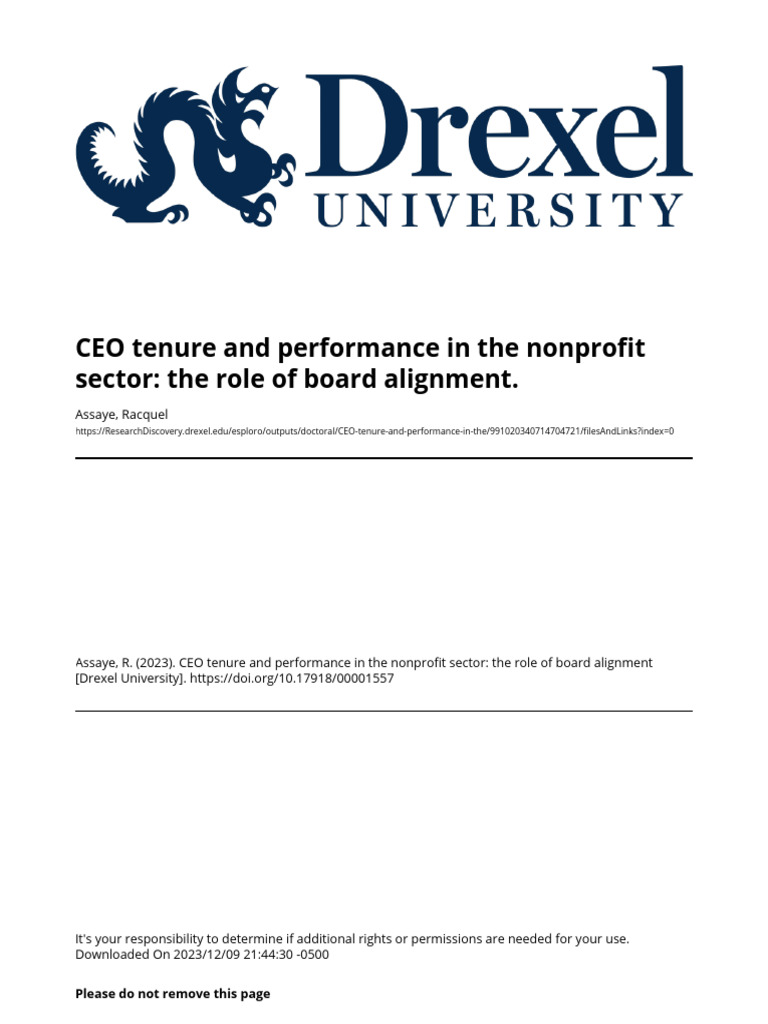 CEO Tenure and Performance in The Nonprofit | PDF | Nonprofit ...