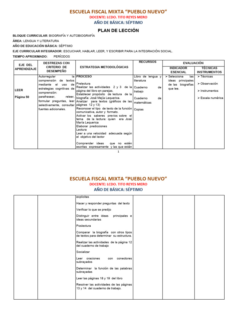 Planificacion Septimo | PDF | Evaluación | Educación primaria