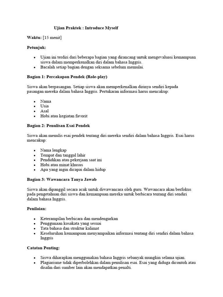 Ujian Praktek Bahasa Inggris | PDF