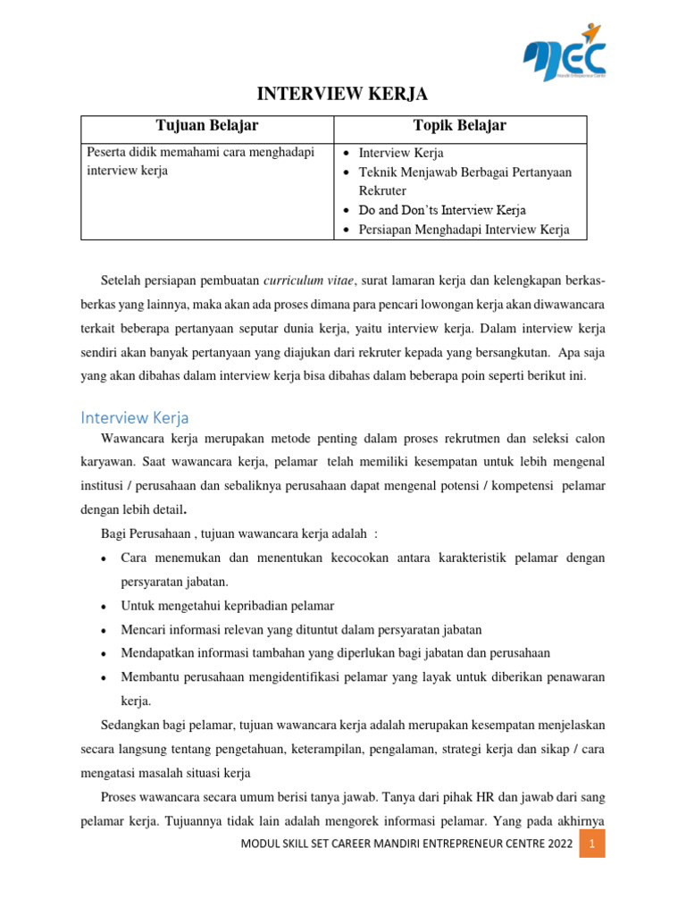 Modul Interview Kerja Fix | PDF