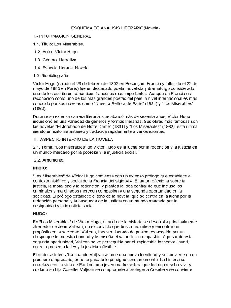 Esquema de Análisis Literario | PDF | Les Misérables (Musical) | Cosette