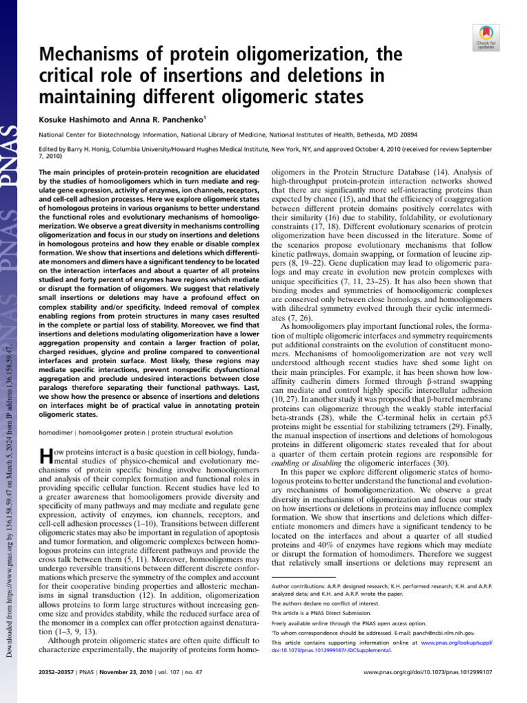 Mechanisms in Protein Oligomerization | PDF | Proteins | Protein ...