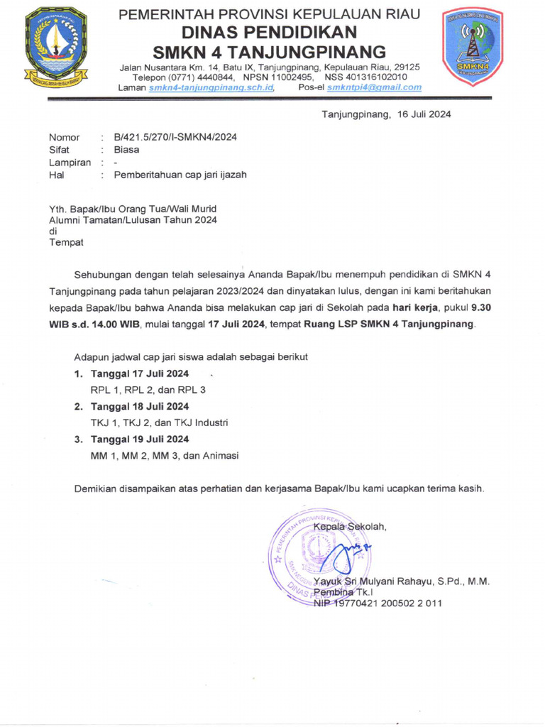 Surat Pemberitahuan Cap Jari | PDF