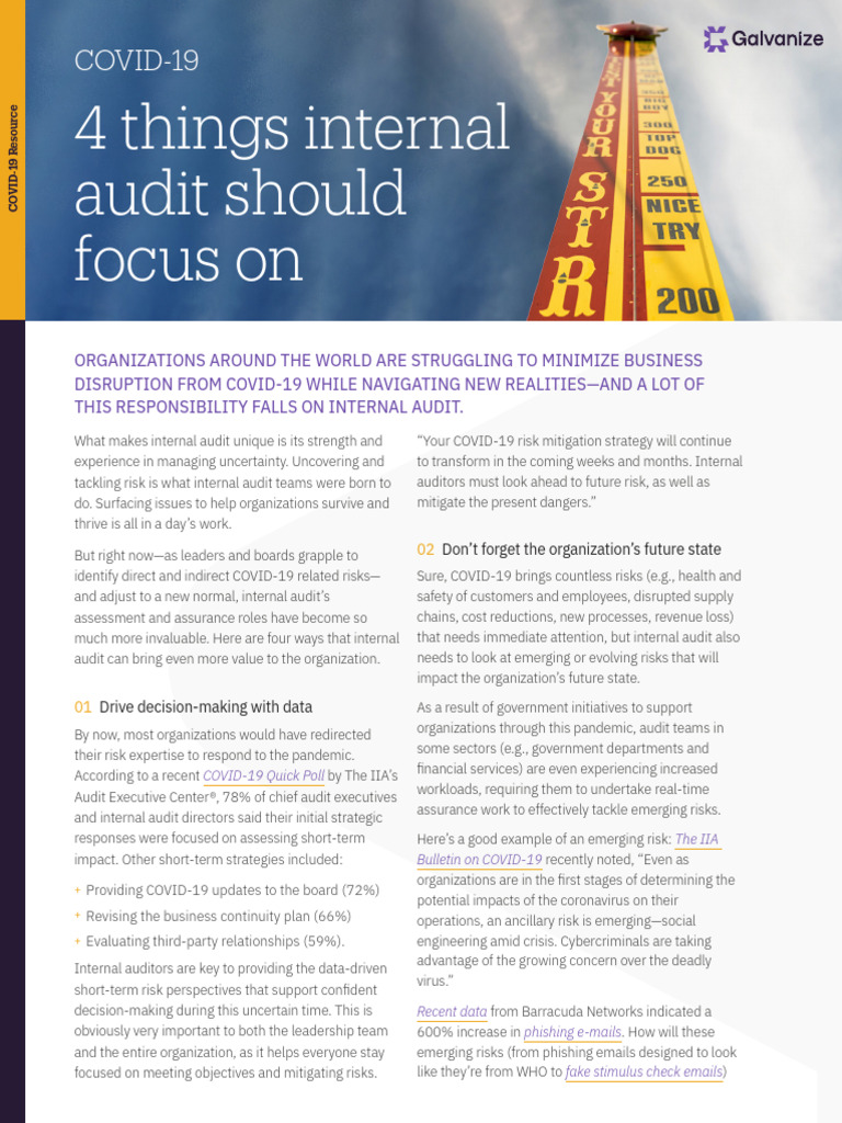 Galvanize COVID 19 4 Things Internal Audit Should Focus On | PDF ...