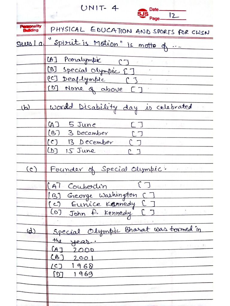 Class XII Phy Edu MA MS Unit 4 CWSN | PDF