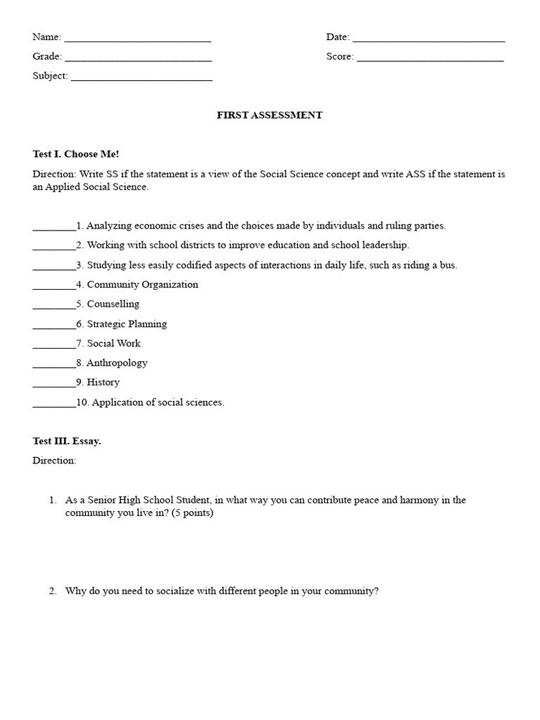 DIASS First Assessment | PDF