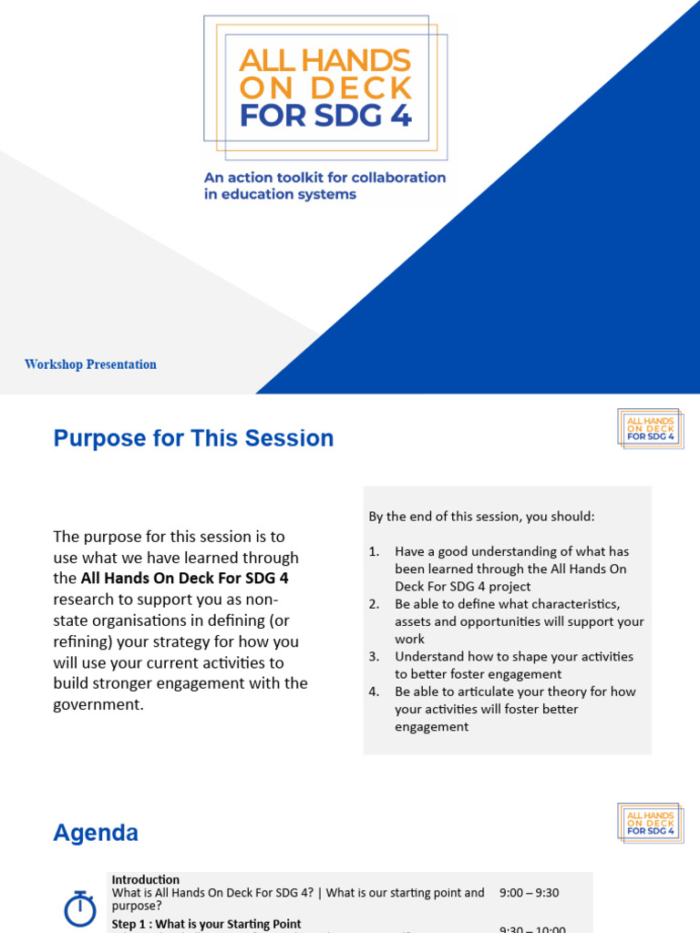All Hands On Deck For SDG 4 Workshop Presentation 1 | PDF | Policy | Collaboration