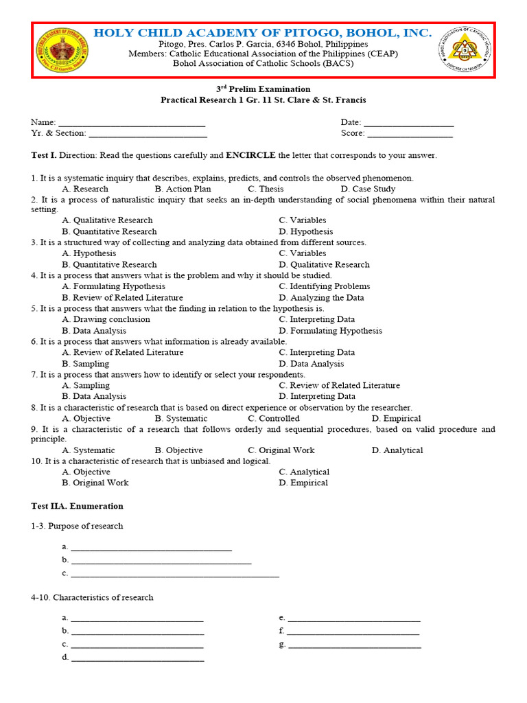 Practical Res. 1 3rd Prelim Exam | PDF | Data Analysis | Hypothesis